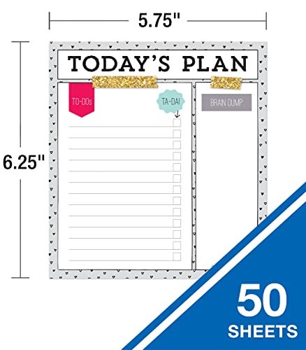 Carson Dellosa 5.75" x 6.25" Today's Plan To Do List Notepad, 50 Sheet Lined Paper Daily Planner Notepad, Daily Checklist, Teacher Daily To Do List, Productivity Task Planner