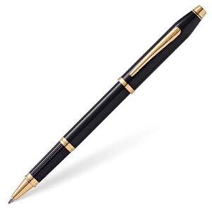 cross century ii selectip rollerball pen, black lacquer with 23kt gold-plated appointments