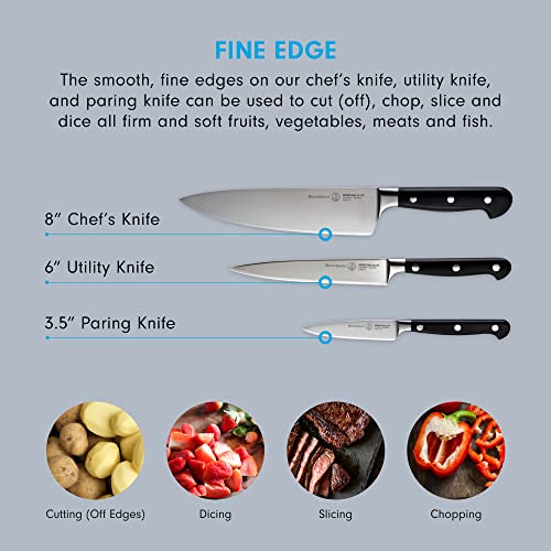 Messermeister Meridian Elite Starter Knife Set - Includes 8" Chef's Knife, 6" Utility Knife & 3.5" Paring Knife - Rust Resistant & Easy to Maintain