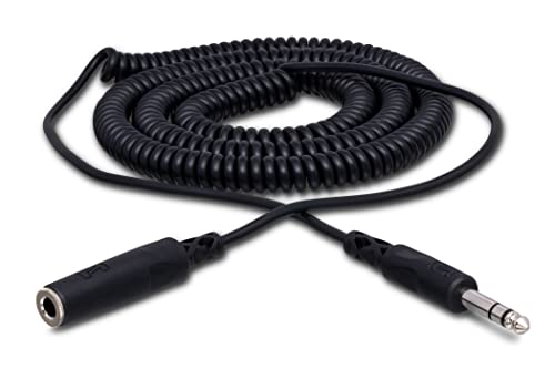 Hosa HPE-325C 1/4" TRS to 1/4" TRS Coiled Headphone Extension Cable, 25 feet