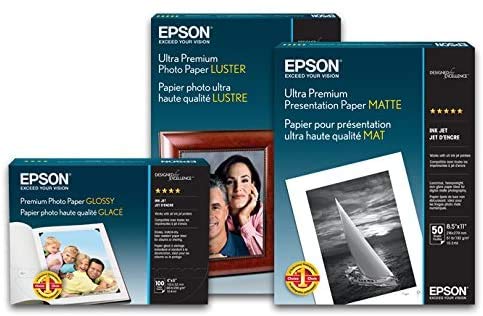 Epson S041405 Ultra Premium Photo Paper, 64 lbs., Luster, 8-1/2 x 11 (Pack of 50 Sheets),White (Packaging May Vary)