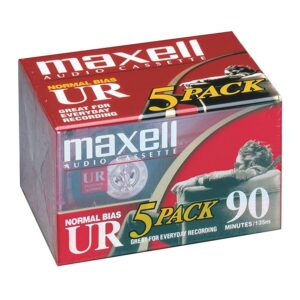 Maxell UR 90 Normal Bias Blank Audio Recording Cassette Tape, Low Noise, 90 Minute Recording Time, 5 Pack