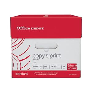 Office Depot White Copy Paper, 8 1/2in. x 11in., 20 Lb., 84 Brightness, Case Of 10 Reams