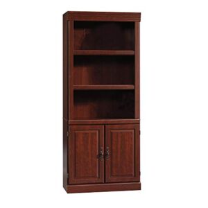 sauder heritage hill 4 tier library with doors - classic cherry finish