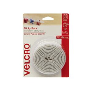 velcro brand 5 ft x 3/4 in | white tape roll with adhesive | cut strips to length | sticky back hook and loop fasteners | perfect for home, office or classroom