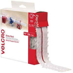 velcro brand - sticky back hook and loop fasteners – peel and stick permanent adhesive tape keeps classrooms, home, and offices organized – cut-to-length roll | 15ft x 3/4in tape | white