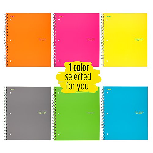 Five Star Spiral Notebook, 1 Subject, College Ruled Paper, 100 Sheets, 11" x 8-1/2", Color Selected For You, 1 Count (06044)