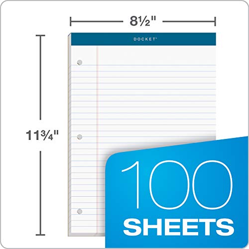 TOPS 63437 Double Docket Ruled Pads, 8 1/2 x 11 3/4, White, 100 Sheets (Pack of 6 Pads)