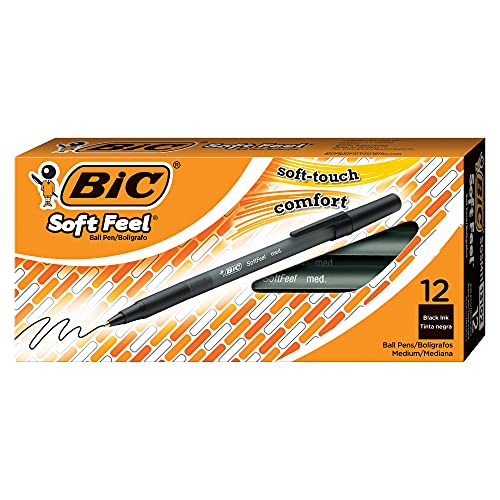 BIC SGSM11BK Soft Feel Stick Ballpoint Pen, Black Ink, 1mm, Medium, Dozen