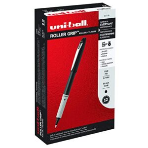 uni-ball roller grip rollerball pens fine point, 0.7mm, black, 12 pack