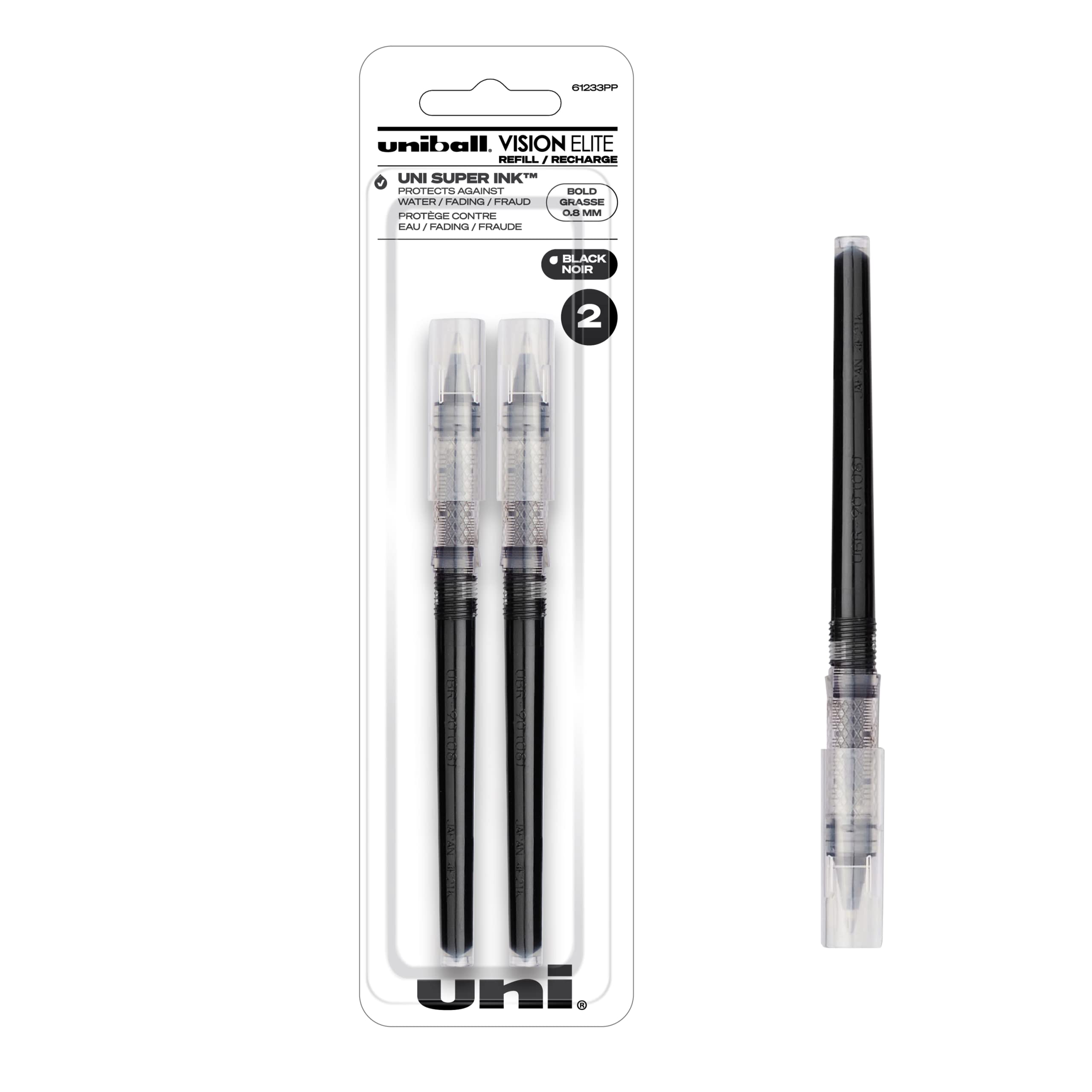 uni-ball Vision Elite Rollerball Pens Bold Point, Black Refills, 0.8mm (Pack of 2)