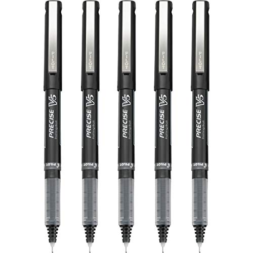 PILOT Precise V5 Stick Liquid Ink Rolling Ball Stick Pens, Extra Fine Point (0.5mm) Black Ink, 5-Pack (26010)