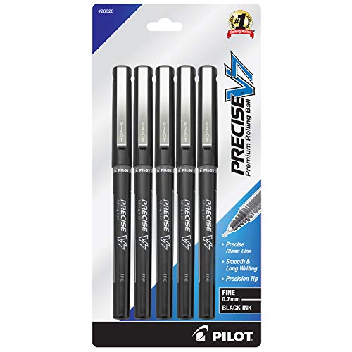 PILOT Precise V7 Stick Liquid Ink Rolling Ball Stick Pens, Fine Point (0.7mm) Black Ink, 5-Pack (26020)