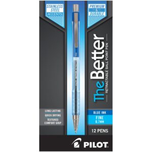 pilot the better ball point pen refillable & retractable ballpoint pens, fine point, blue ink, 12-pack (30001)