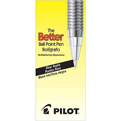 PILOT The Better Ball Point Pen Refillable Ball Point Stick Pens, Fine Point, Black Ink, 12-Pack (35011)