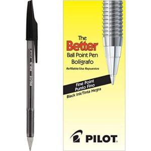 PILOT The Better Ball Point Pen Refillable Ball Point Stick Pens, Fine Point, Black Ink, 12-Pack (35011)