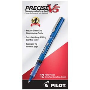 pilot precise v5 stick liquid ink rolling ball stick pens, extra fine point (0.5mm) blue ink, 12-pack (35335)