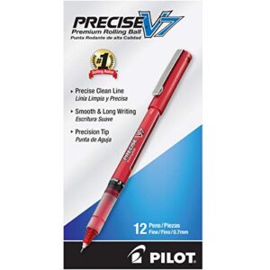 pilot precise v7 stick liquid ink rolling ball stick pens, fine point (0.7mm) red ink, 12-pack (35352)