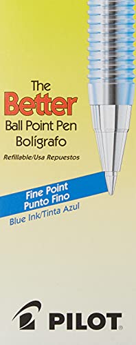 PILOT The Better Ball Point Pen Refillable Ballpoint Stick Pens, Fine Point, Blue Ink, 12-Pack (36011), Dozen Box (0.7mm - Fine)