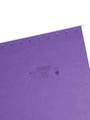 Smead Colored Hanging File Folder with Tab, 1/5-Cut Adjustable Tab, Letter Size, Purple, 25 per Box (64072)