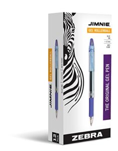 zebra pen jimnie roller ball stick gel pen, blue ink, medium point, 0.7mm, 12-count (44120)