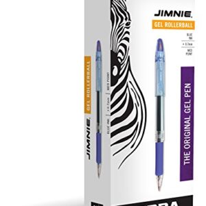 Zebra Pen Jimnie Roller Ball Stick Gel Pen, Blue Ink, Medium Point, 0.7mm, 12-Count (44120)