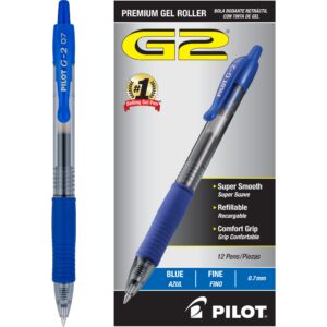 pilot g2 premium refillable & retractable rolling ball gel pens, fine point, blue ink, 12 count (31021)