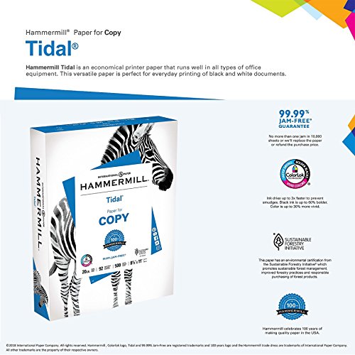 Hammermill Printer Paper, 20 lb Tidal Copy Paper, 8.5 x 14 - 10 Ream (5,000 Sheets) - 92 Bright, Made in the USA, 162016C