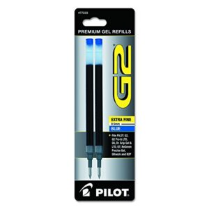 pilot, g2 gel ink refills, extra fine point 0.5 mm, blue, pack of 2