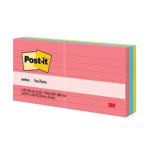 Post-it Notes, 3x3 in, 6 Pads, America's #1 Favorite Sticky Notes, Poptimistic Collection, Bright Colors (Magenta, Pink, Blue, Green), Clean Removal, Recyclable (630-6AN)