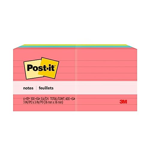 Post-it Notes, 3x3 in, 6 Pads, America's #1 Favorite Sticky Notes, Poptimistic Collection, Bright Colors (Magenta, Pink, Blue, Green), Clean Removal, Recyclable (630-6AN)