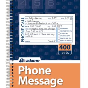 Adams Phone Message Book, Carbonless Duplicate, 5.50 x 11 Inches, 4 Sets per Page, 400 Sets per Book (SC1154D)