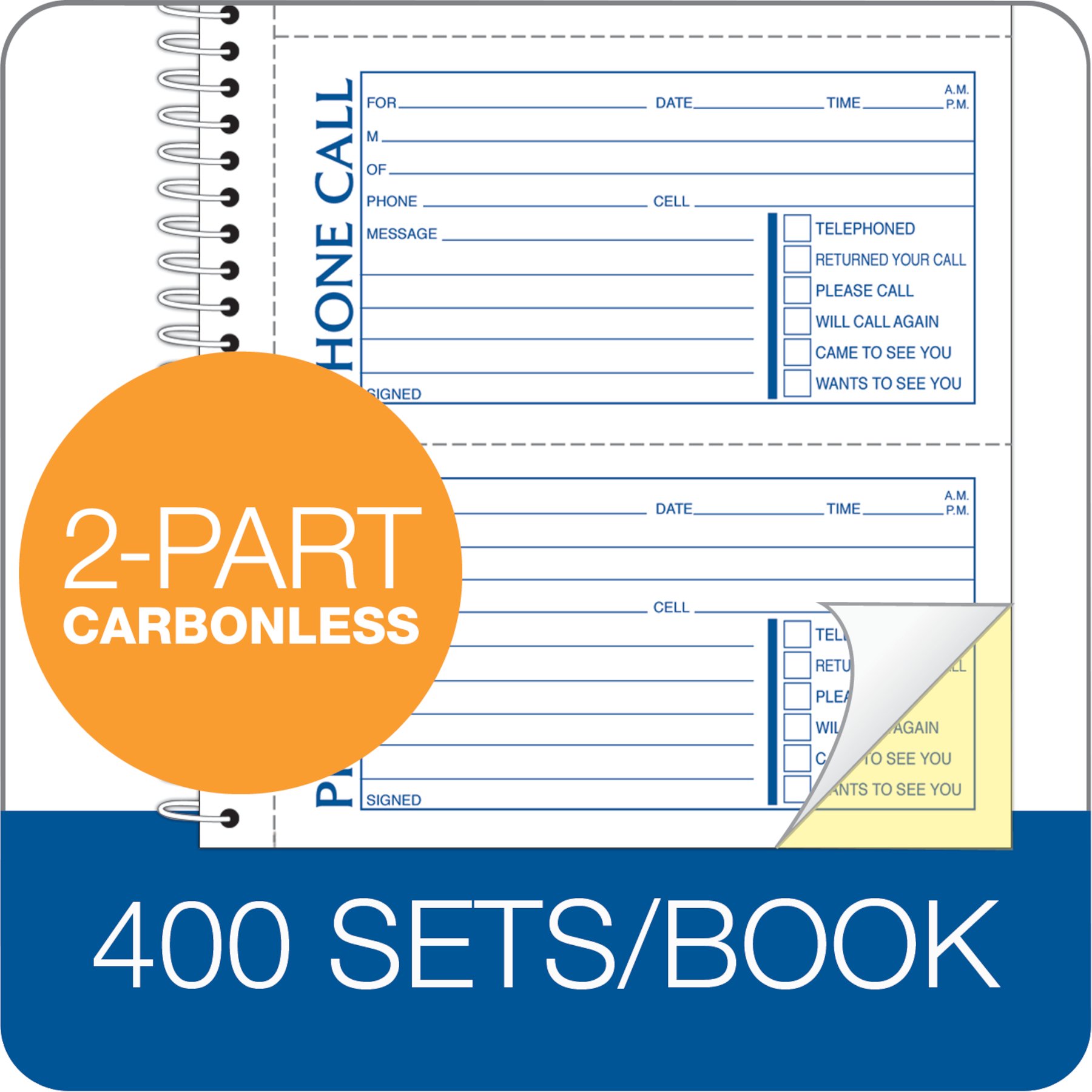 Adams Phone Message Book, Carbonless Duplicate, 5.50 x 11 Inches, 4 Sets per Page, 400 Sets per Book (SC1154D)