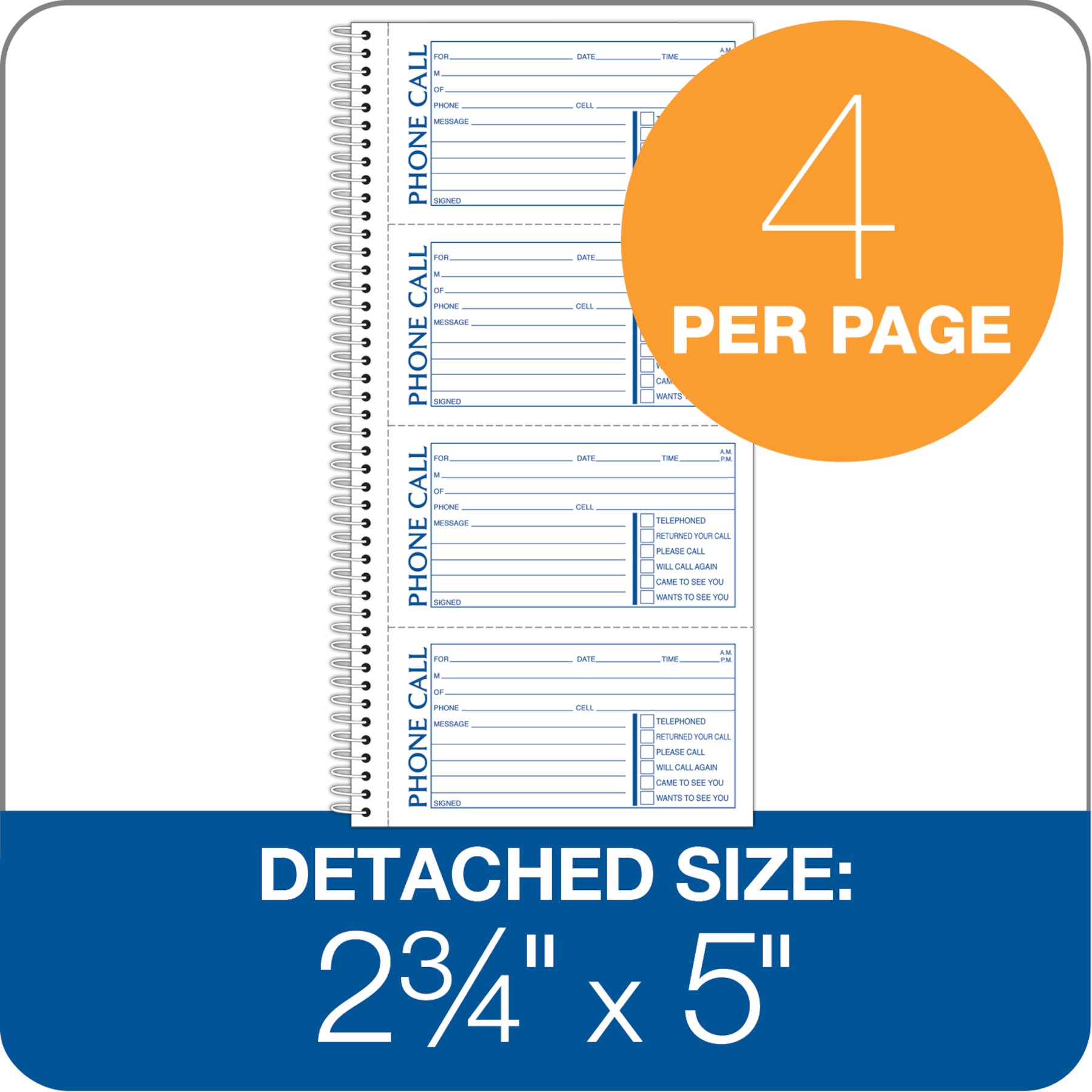 Adams Phone Message Book, Carbonless Duplicate, 5.50 x 11 Inches, 4 Sets per Page, 400 Sets per Book (SC1154D)