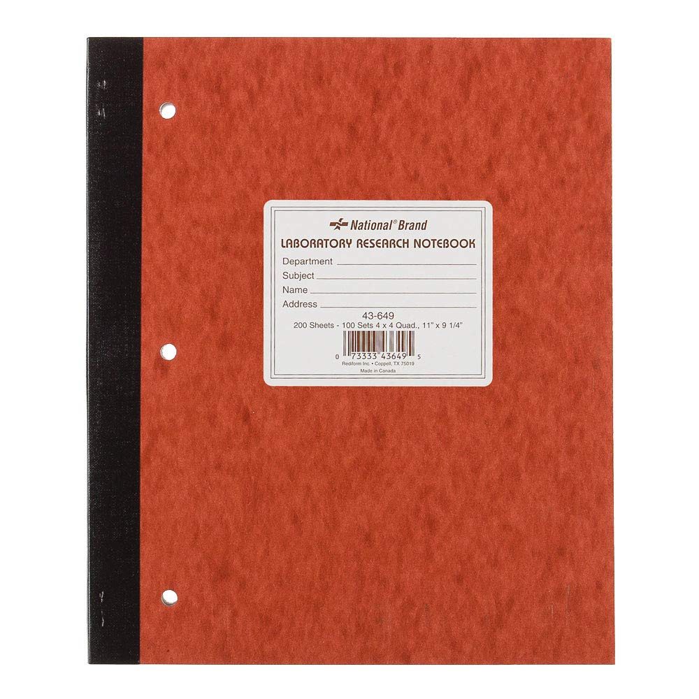 National Laboratory Notebook, 4 x 4 Quad Ruled, Brown, Cover, 11" x 9.25", 100 Numbered Sets (43649)