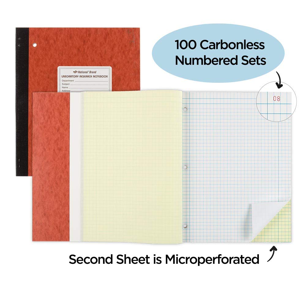 National Laboratory Notebook, 4 x 4 Quad Ruled, Brown, Cover, 11" x 9.25", 100 Numbered Sets (43649)