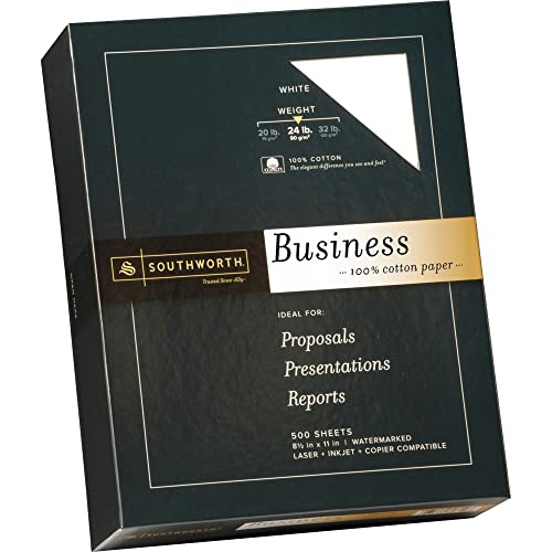 Southworth® 100% Cotton Business Paper, 8 1/2" x 11", 24 Lb, 100% Recycled, White, Box Of 500