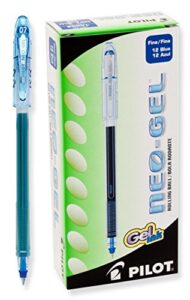 pilot neo-gel roller ball stick pens, blue ink, fine point, 12-pack (14002)