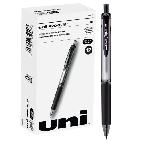 Uni-Ball 65940 uni-ball Retractable Gel Pens, Medium Point (0.7mm), Black, 12 Count