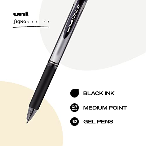 Uni-Ball 65940 uni-ball Retractable Gel Pens, Medium Point (0.7mm), Black, 12 Count