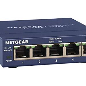 NETGEAR 5-Port Gigabit Ethernet Unmanaged Switch (GS105NA) - Desktop or Wall Mount, and Limited Lifetime Protection,Gray