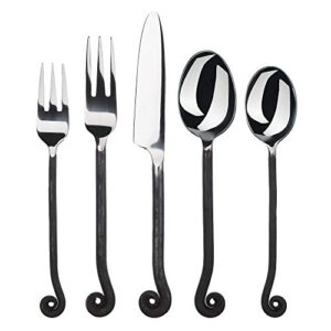 gourmet settings 20-piece flatware treble clef collection black silverware cutlery kitchen sets, stainless steel utensils knife/fork/spoons, dishwasher safe