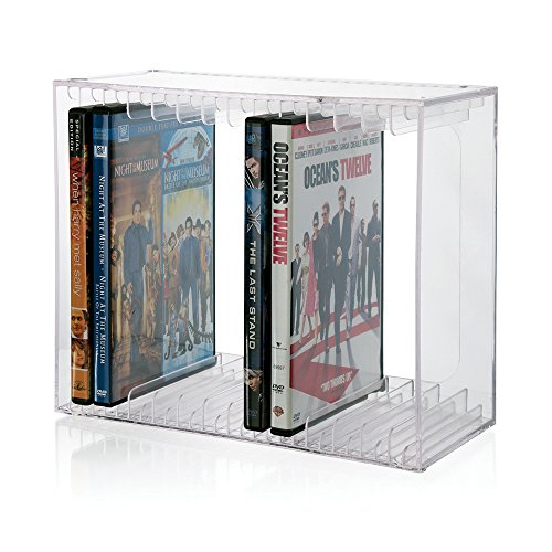 STORi Stackable Clear Plastic DVD Organizer with Rubber Feet | Rectangular Holder Perfect for Theater Room | Holds up to 14 Standard DVD Cases | Made in USA