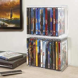 STORi Stackable Clear Plastic DVD Organizer with Rubber Feet | Rectangular Holder Perfect for Theater Room | Holds up to 14 Standard DVD Cases | Made in USA