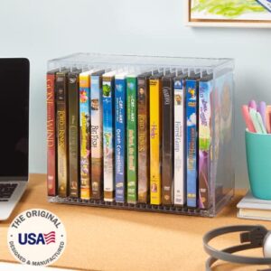 STORi Stackable Clear Plastic DVD Organizer with Rubber Feet | Rectangular Holder Perfect for Theater Room | Holds up to 14 Standard DVD Cases | Made in USA