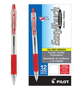 pilot easytouch refillable & retractable ballpoint pens, medium point, red ink, 12-pack (32222)