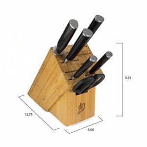 Shun Cutlery 7-Piece Essential Knife Block Set, Includes Classic 8” Chef, 6” Utility, 9” Bread & 3.5” Paring Herb Shears, Handcrafted Japanese Kitchen Knives, Black