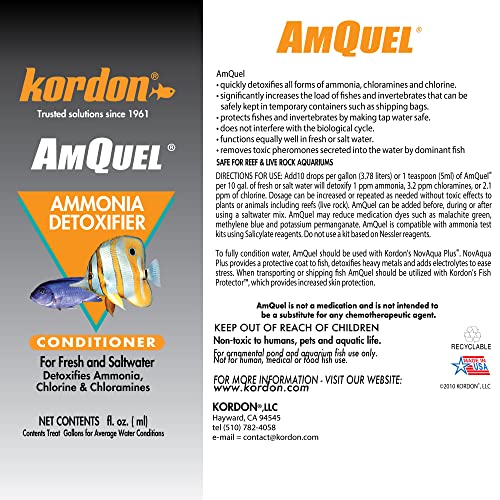 Kordon AMQUEL One-Step Aquarium Water Conditioner - Removes Chlorine & Chloramines Fast, Detoxifies Ammonia, for Freshwater & Saltwater Aquariums, 16-Ounces