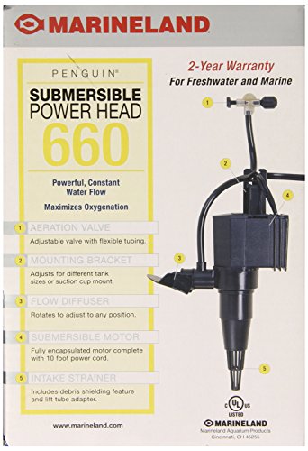 Marineland PH0660 Penguin Submersible Power Head Pump for Aquariums, 170 GPH