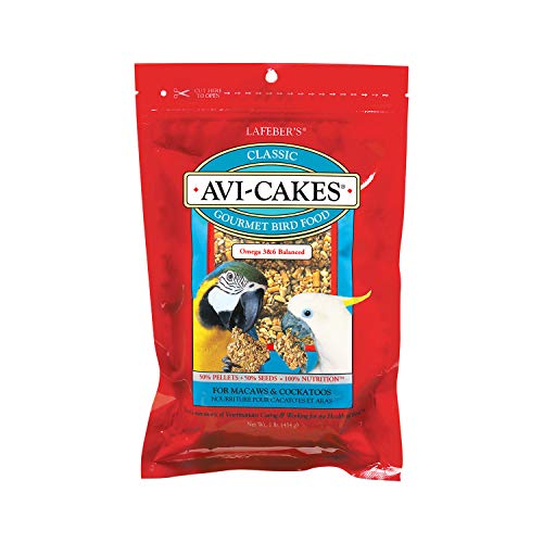 LAFEBER'S Classic Avi-Cakes Pet Bird Food, Made with Non-GMO and Human-Grade Ingredients, for Macaws & Cockatoos, 1 lb